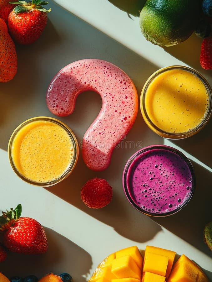 Colorful Smoothies and Fruit with a Question Mark Shape Stock Image ...