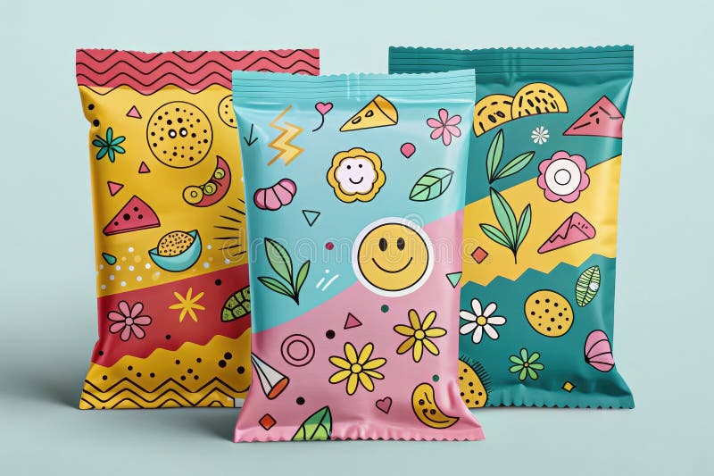 Colorful Snack Packaging with Playful Patterns and Modern Design ...