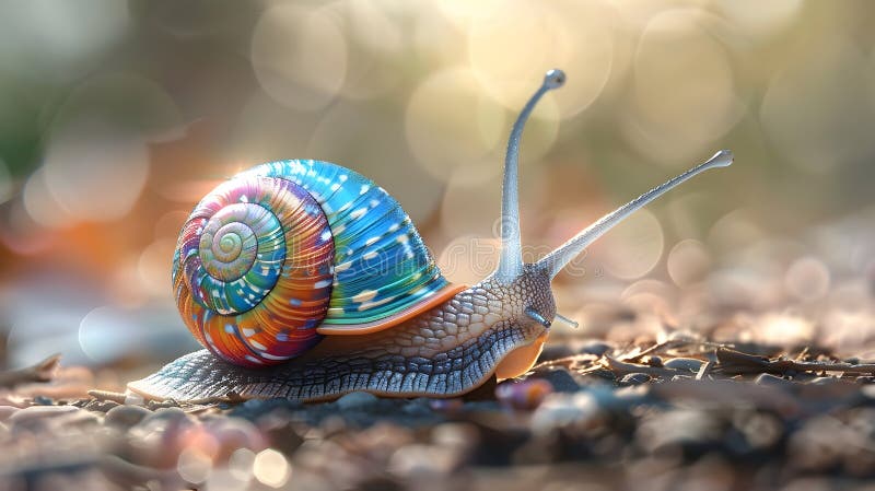 Colorful Snail Shell with Bokeh Background - 3D Illustration Stock ...