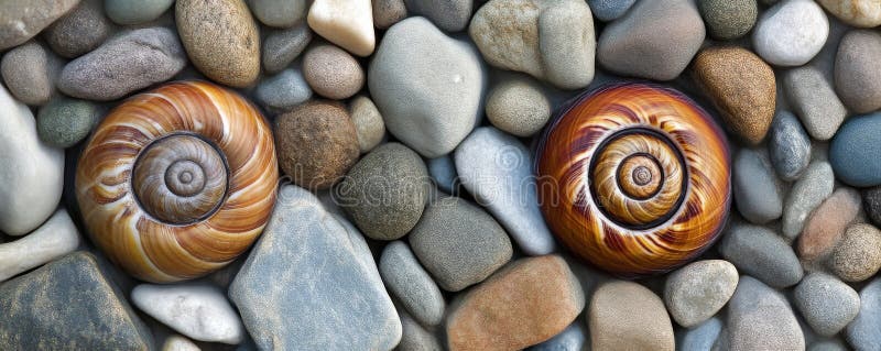 Colorful Snail Shells on Pebble Stones, Nature Pattern. Seashell ...