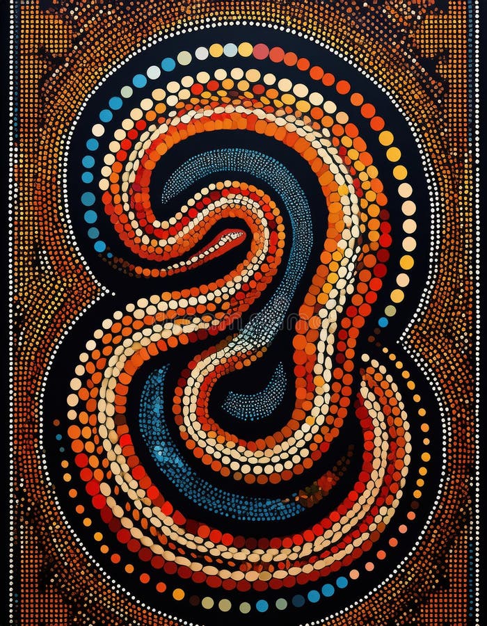 Colorful Snake Canvas Print Featuring Aboriginal Dot Art and Geometric ...