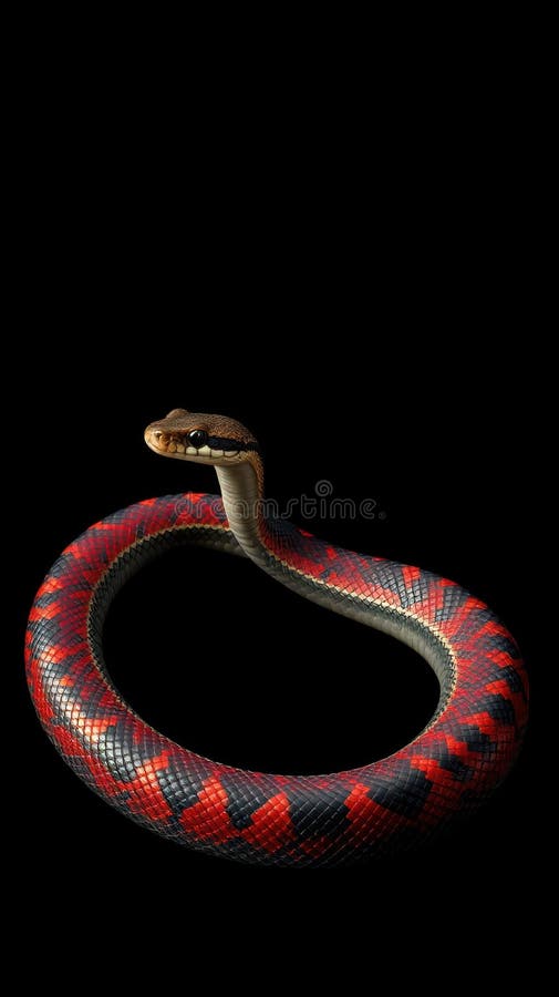 Colorful Snake Coiling Elegantly on a Black Background while Showcasing ...