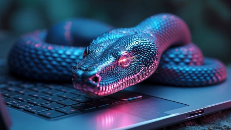 Colorful Snake on Laptop with Neon Lights Reflections Stock Video ...