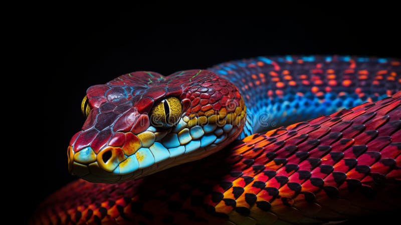 Vibrant Viper: a Stunningly Painted Snake on a Black Background Stock ...