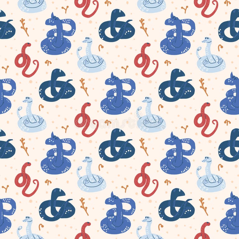 Colorful Snake Pattern with Floral Elements. Animal Surface Pattern ...