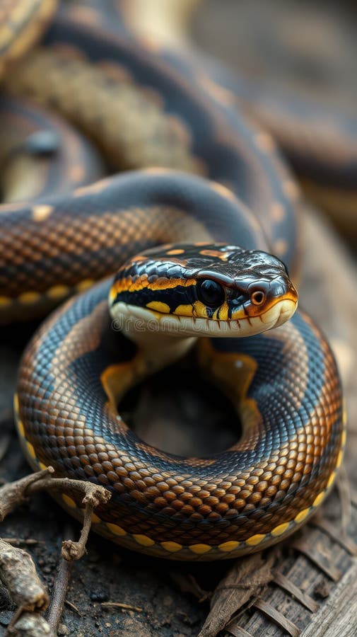 Colorful Snake Resting Peacefully on Forest Floor Surrounded by Natural ...
