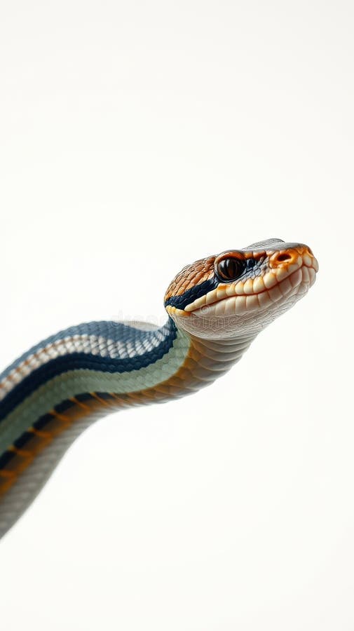 Colorful Snake with a Striking Pattern Poses Against a White Background ...