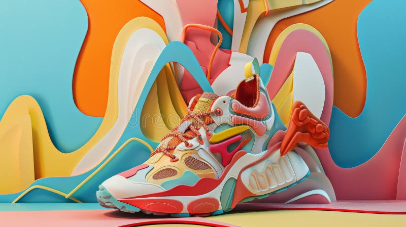 Colorful Sneaker in Abstract Background Stock Illustration ...
