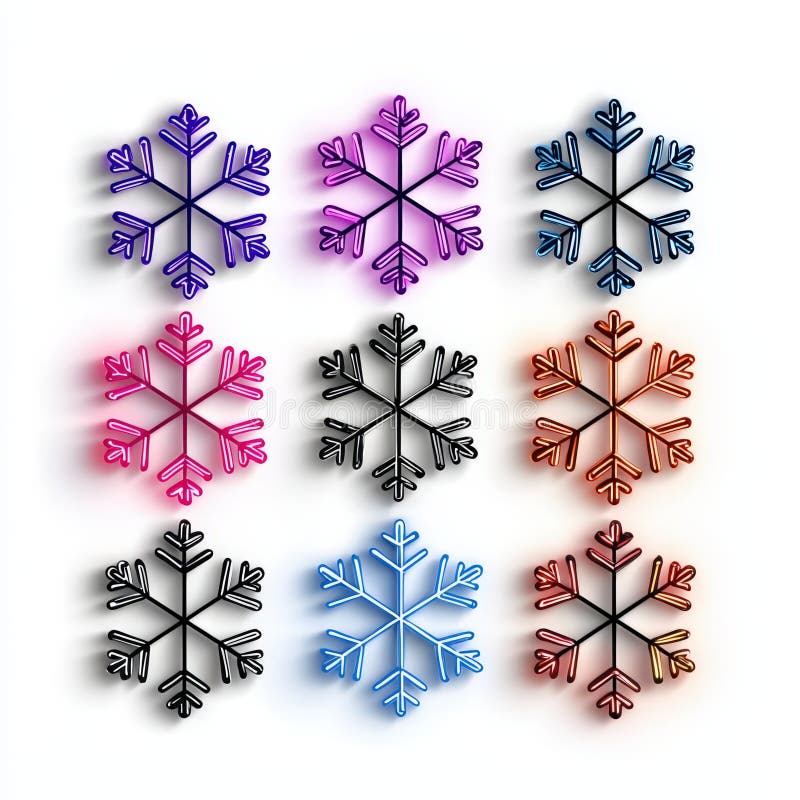 Colorful Snowflake Designs on White Background Stock Illustration ...
