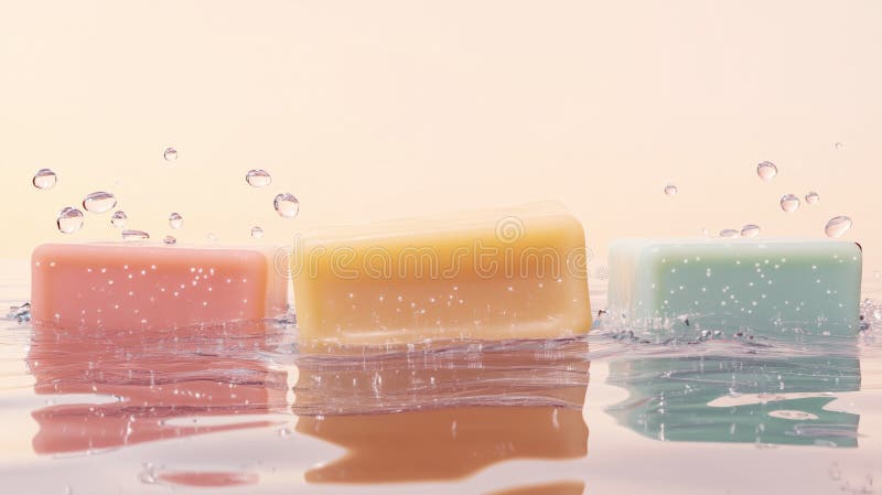 Colorful Soap Bars Floating in Water with Bubbles Captured in a Serene ...