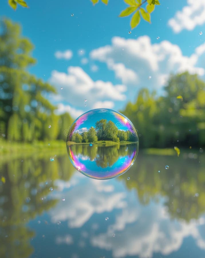 Colorful Soap Bubble Reflecting Trees and Nature during Sunny Day ...