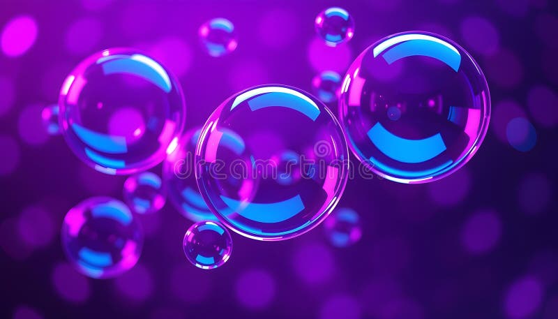 Colorful Soap Bubbles Floating in a Dark Violet Background Stock ...