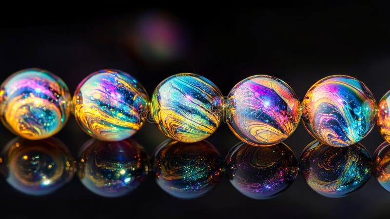 Colorful Soap Bubbles Floating in Darkness with Glossy Reflections and ...