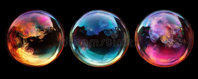 Colorful Soap Bubbles Reflecting Light on Black Background, Abstract ...
