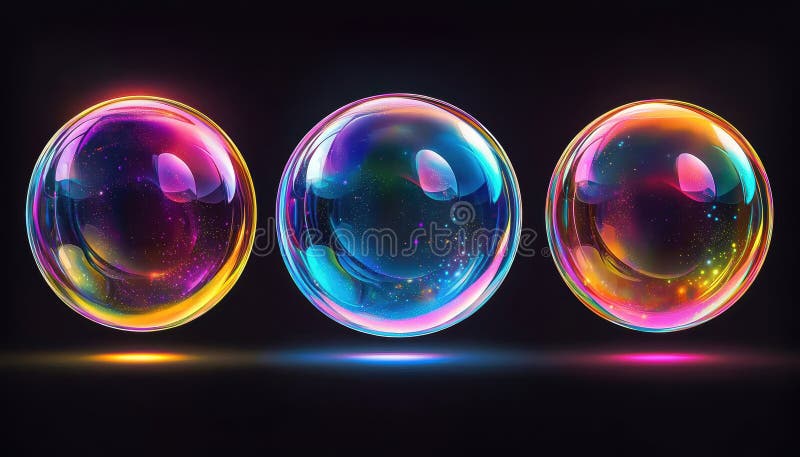 Colorful Soap Bubbles Reflecting Light in a Dark Environment Stock ...