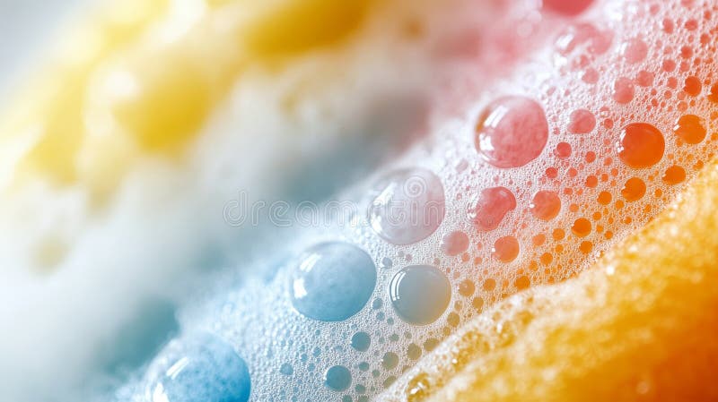 Colorful Soapy Sponge, Close Up Texture and Shine of Soap Suds on a ...