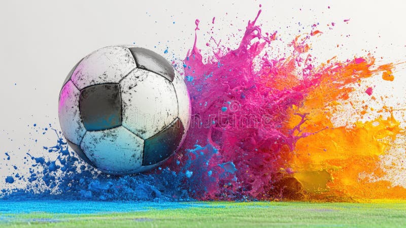 Dynamic Soccer Ball Art Vibrant Splashes Orange Blue Paint Stock Photos ...
