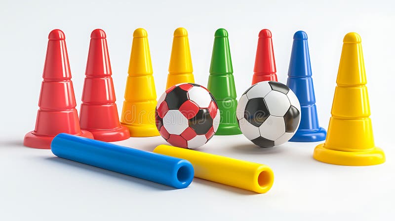 Colorful Soccer Training Cones and Balls for Kids Activities Stock ...