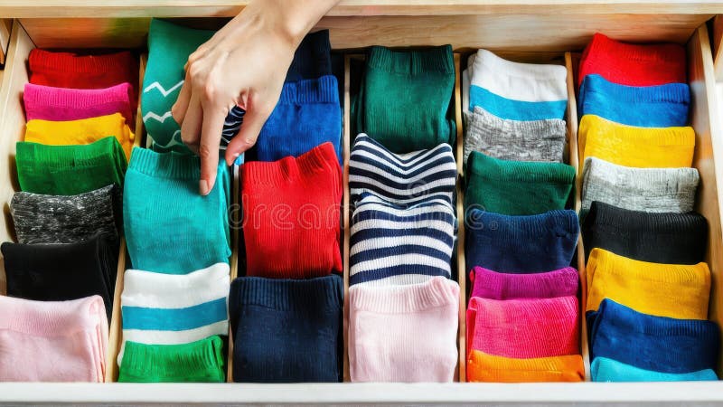 Colorful Socks Organized in Drawer Stock Illustration - Illustration of ...