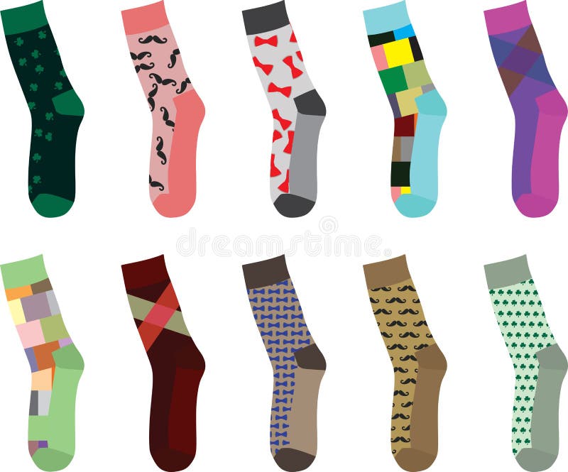 Colorful Socks, Ten Different Designs Stock Vector - Illustration of ...