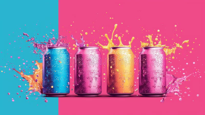 Colorful Soda Cans with Splash Effects Stock Illustration ...