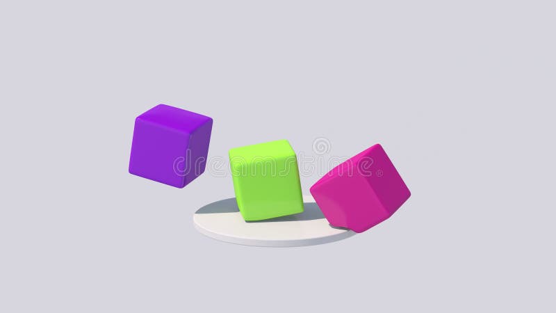 Colorful Soft Cubes Falling on White Disk. Abstract Animation, 3d ...