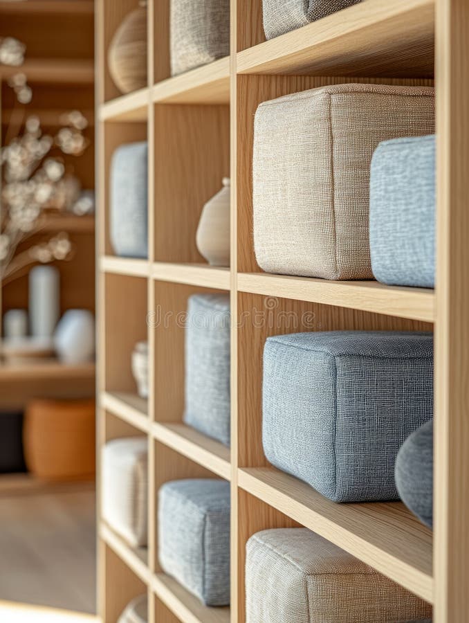 Colorful Soft Textile Cubes on a Wooden Shelf. Stock Image - Image of ...