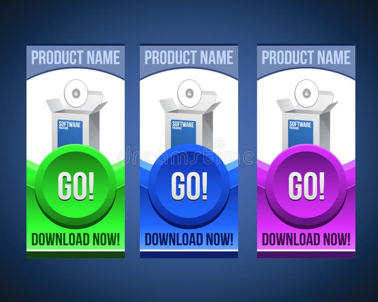 Colorful Software Banner Set with Big Button Stock Illustration ...