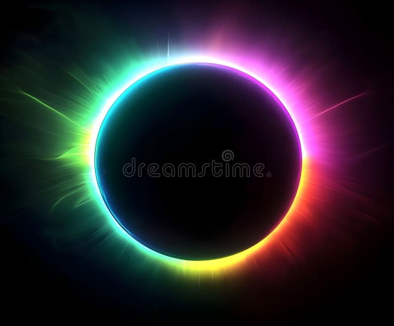 Colorful Solar Eclipse with Vibrant Light Effects Over a Dark ...