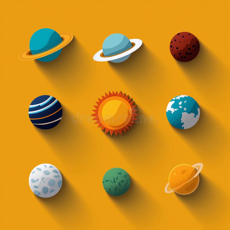 Colorful Solar System Illustration Featuring Planets and Sun Stock ...