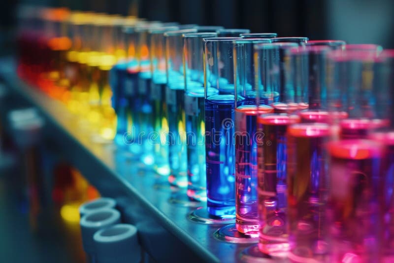 Colorful Solutions in Test Tubes in a Laboratory Setting Stock ...