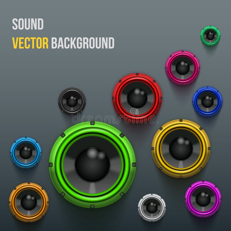 Colorful Sound Load Speakers on Dark Background. Stock Vector ...