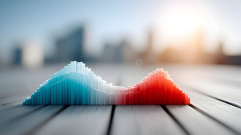 Colorful Sound Wave Visualization with Blue and Red Peaks on Wooden ...