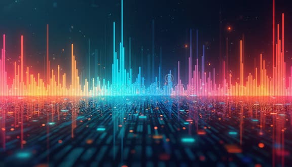 Colorful Sound Wave Visualization with Digital Elements. Data Patterns ...