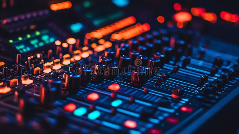 Colorful Soundboard with Numerous Controls and Lights in a Recording ...