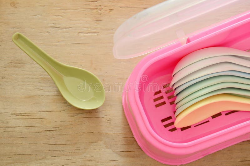 Colorful Soup Spoon in Pink Box Stock Image - Image of package ...