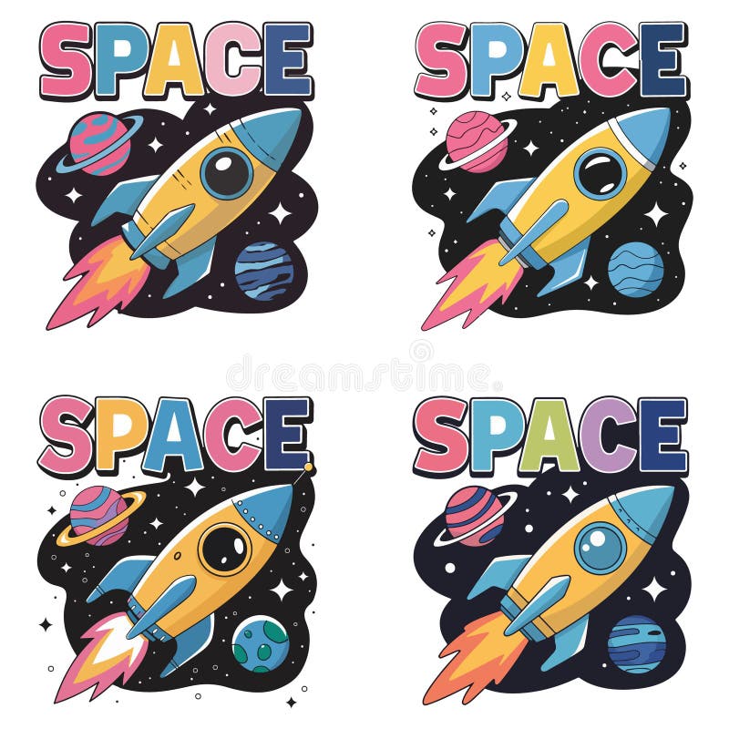 Colorful Space Adventure with Rocket. T-shirt Vector Design Stock ...