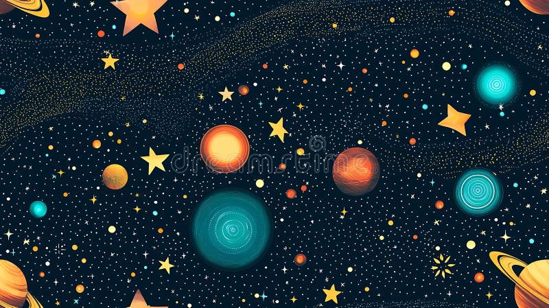 Colorful Space Pattern Featuring Planets, Stars, and Cosmic Elements ...