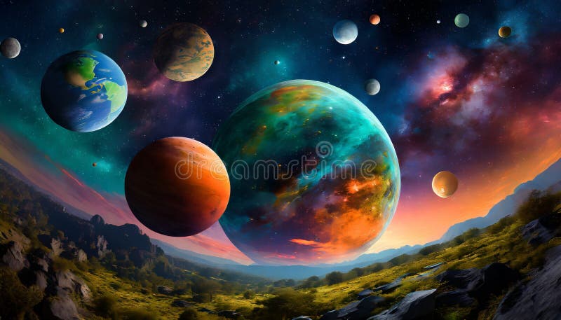 Colorful Space Planet View of Space Stock Illustration - Illustration ...