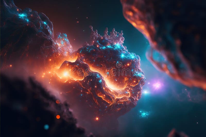 A Colorful Space Scene with a Large Cluster of Stars and a Bright Blue ...