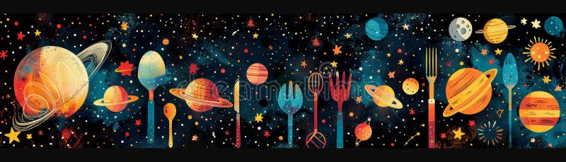 Colorful Space-themed Illustration Featuring Various Planets, Stars ...