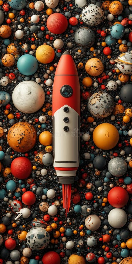 Colorful Space-themed Image Featuring a Stylized Rocket among Vibrant ...