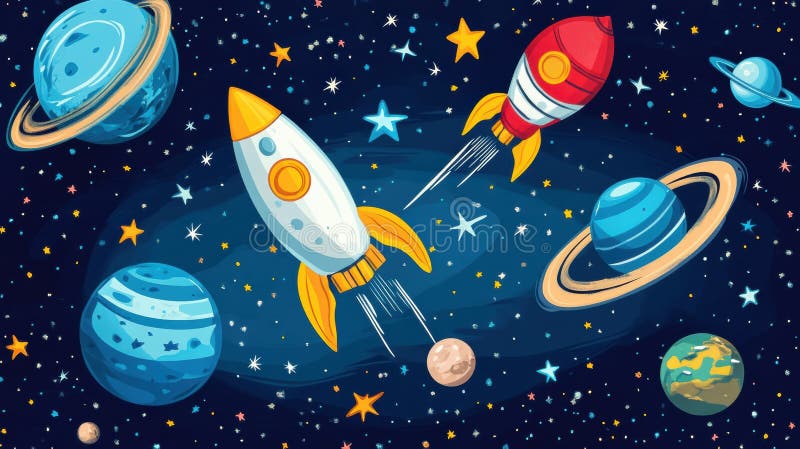 Colorful Space-themed Sticker Pack Featuring Rockets, Planets, UFOs ...