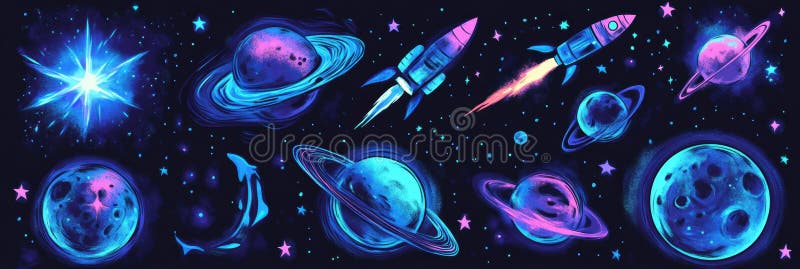 Colorful Space Themed Stickers Featuring Planets Stars and Rockets for ...