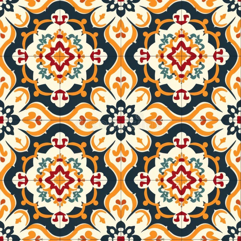 Colorful Spanish-Inspired Ceramic Tilework Illustration Stock Image ...