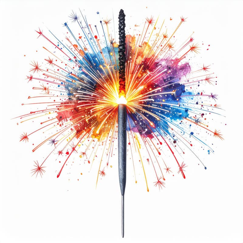 Colorful Sparkler Fireworks Explosion on White Background Stock ...