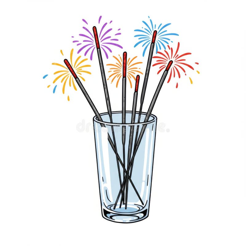 Colorful Sparklers in a Glass on White Background Stock Illustration ...