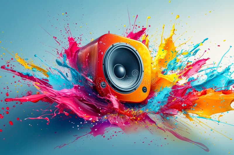 A Colorful Speaker with Colorful Paint Splashes on a Blue Background ...