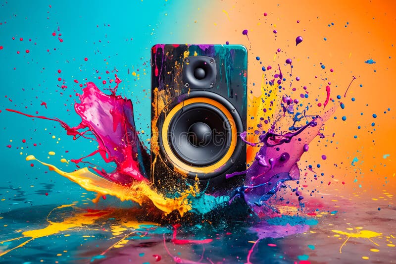 A Colorful Speaker with Colorful Paint Splashing Out of it. Generative ...