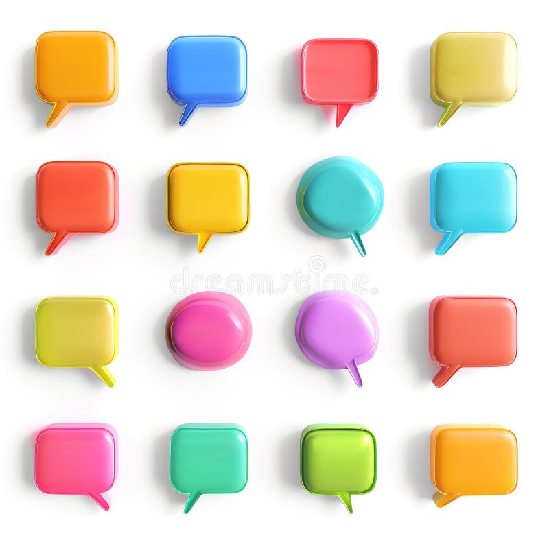 Colorful Speech Bubble Icons in a Grid Pattern on White Background ...